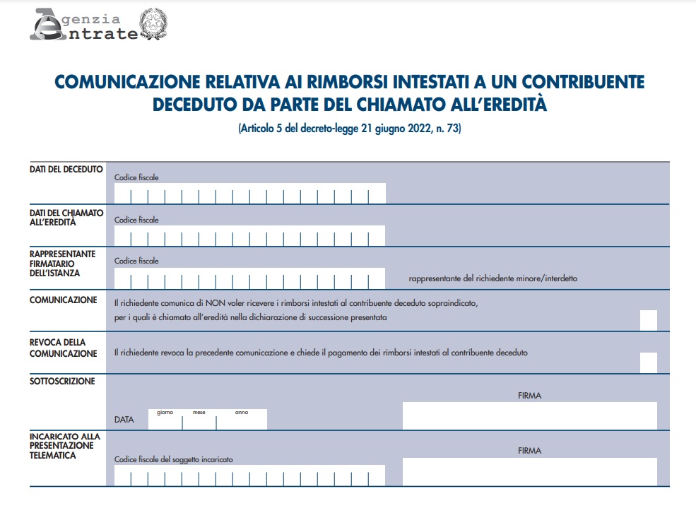 Rimborsi fiscali contribuenti deceduto: ecco il nuovo modulo di ...
